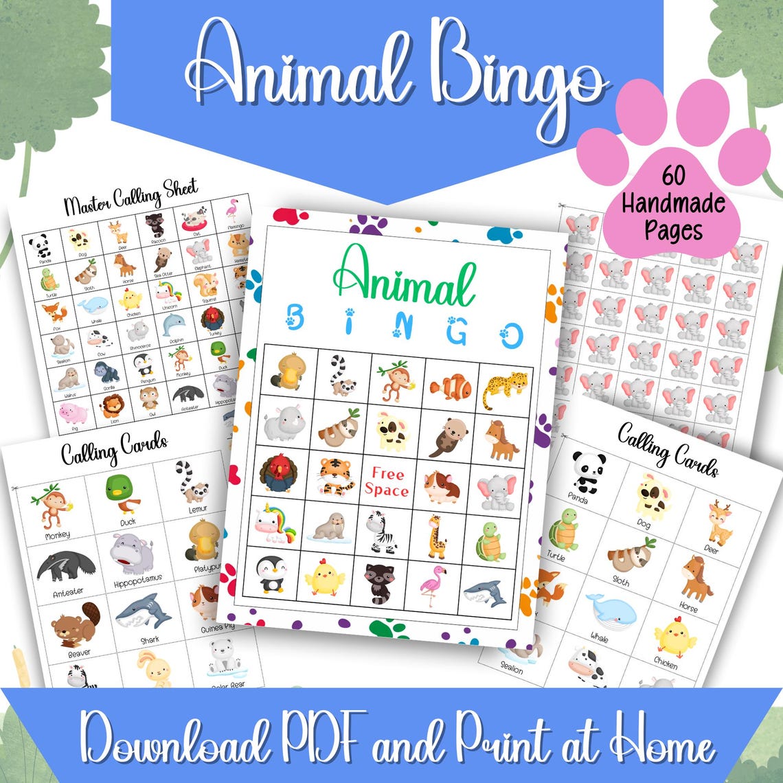Animal Bingo Printable, 50 Unique Bingo Cards Animal Printable, Party ...
