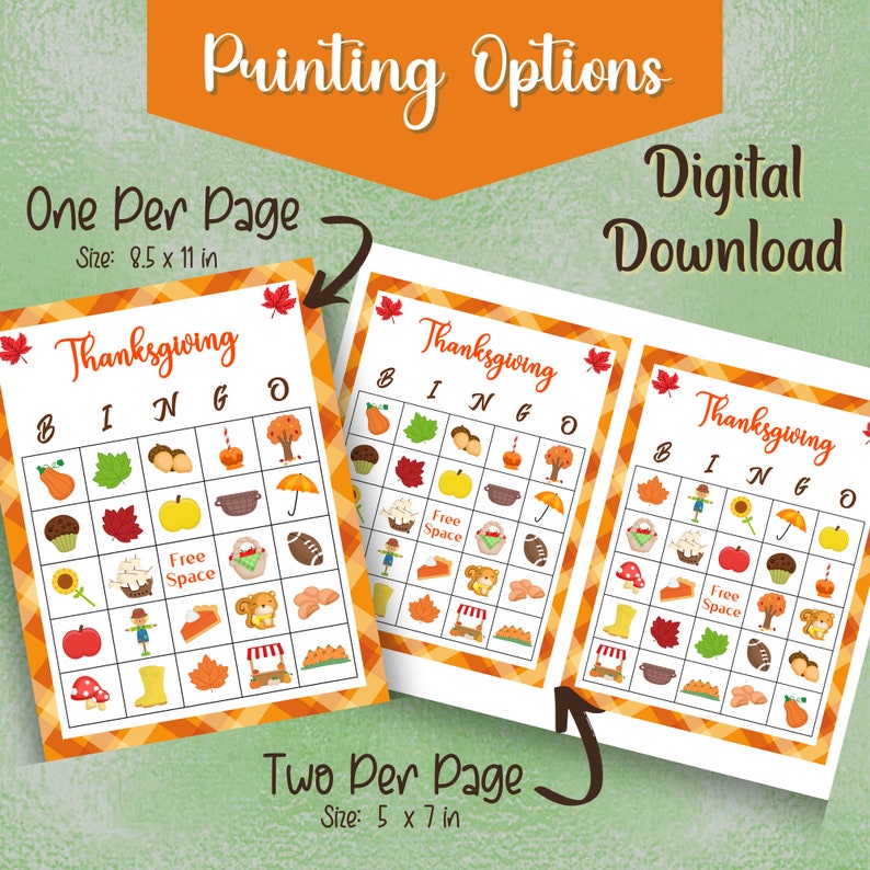 Thanksgiving Bingo Printable | 50 Unique Bingo Cards | Thanksgiving ...