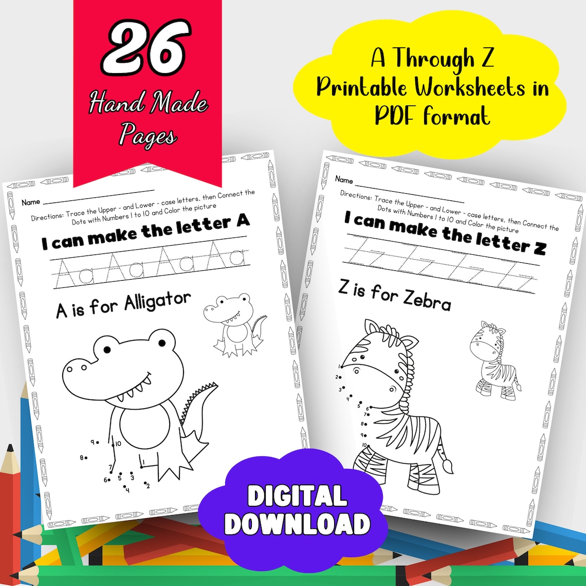 Pre-kindergarten Dot to Dot Animals of the Alphabet Printable Connect ...