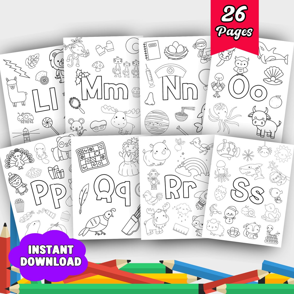 26 Alphabet Coloring Book Printable Coloring Pages Learning Alphabet ...