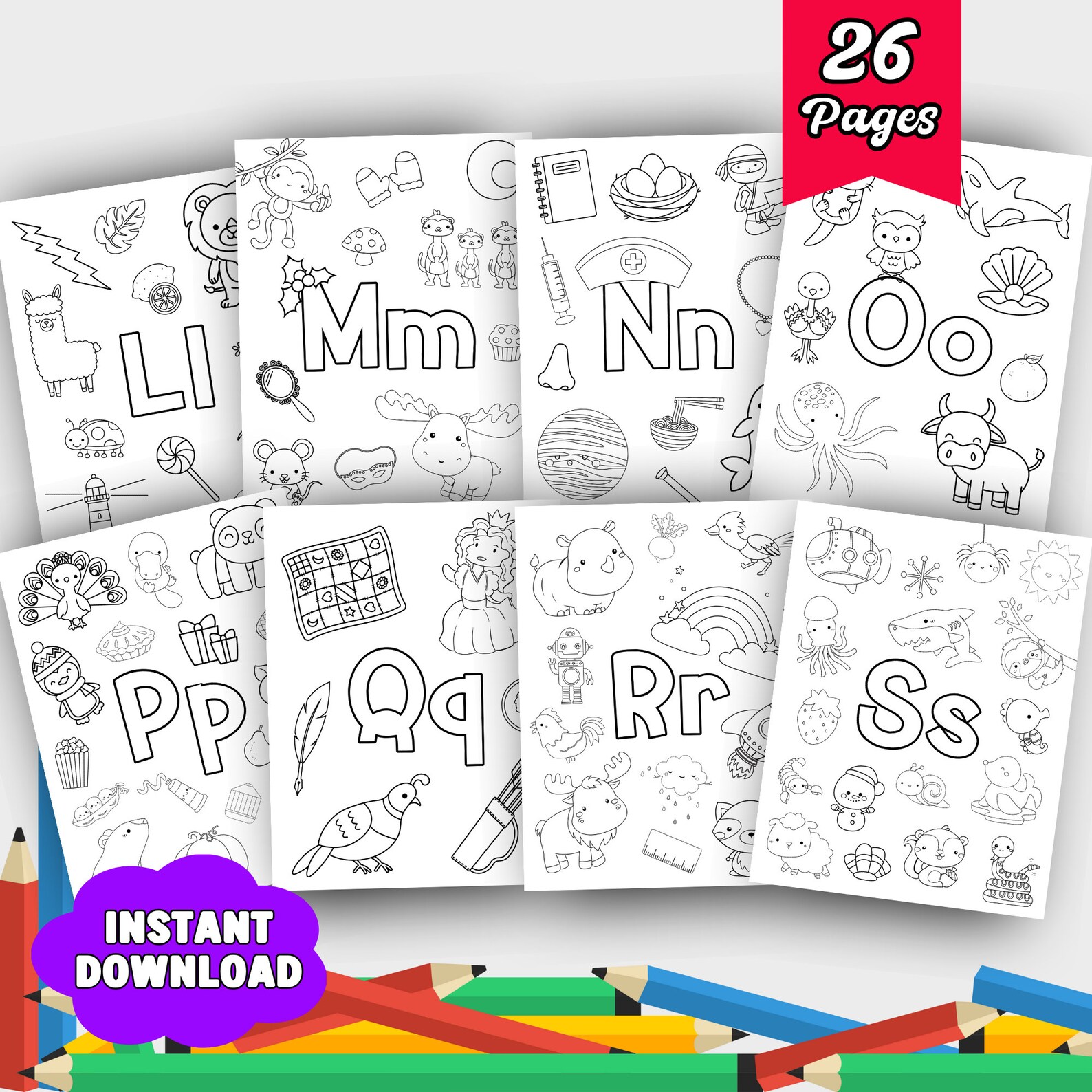 26 Alphabet Coloring Book Printable Coloring Pages Learning Alphabet ...