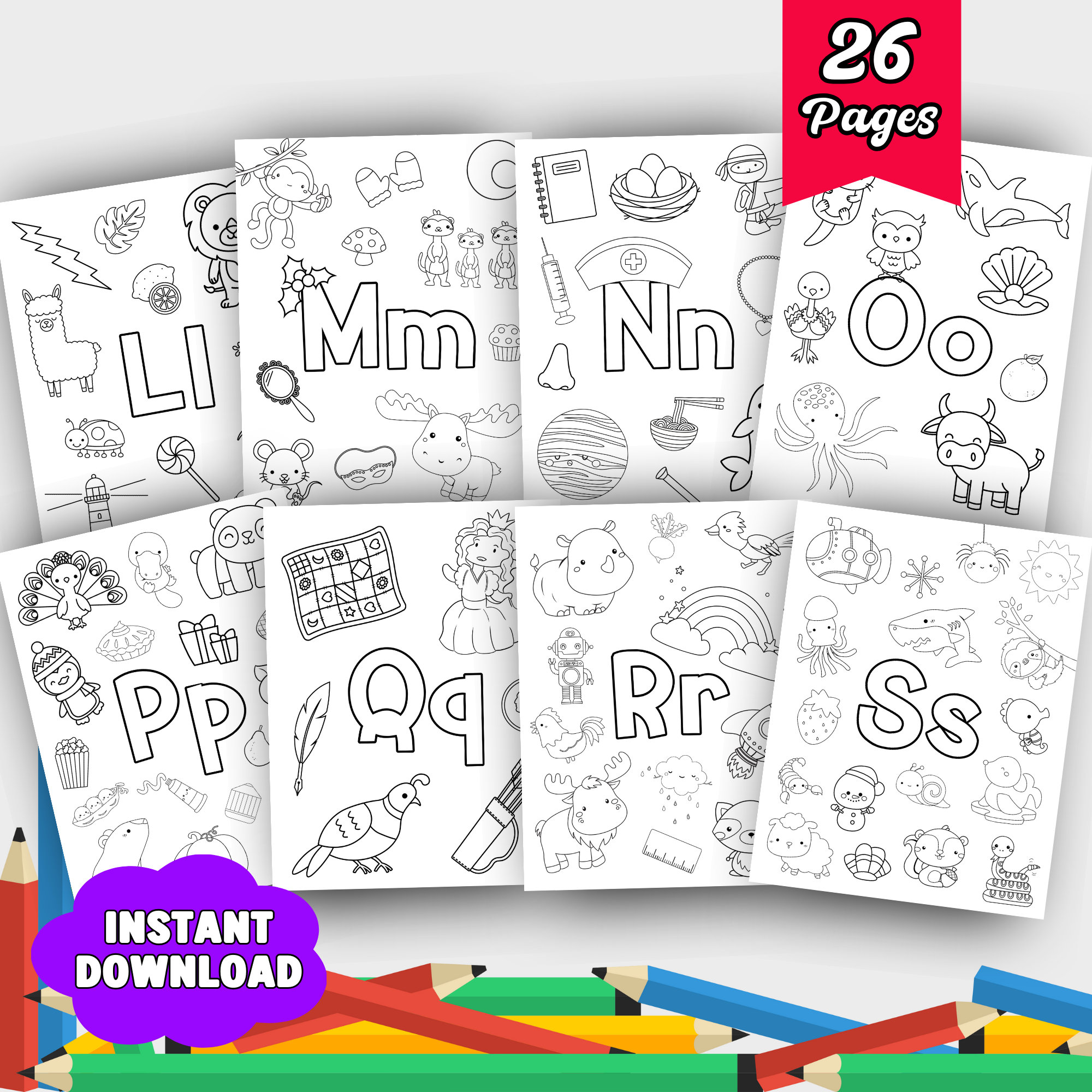 26 Alphabet Coloring Book Printable Coloring Pages Learning Alphabet ...