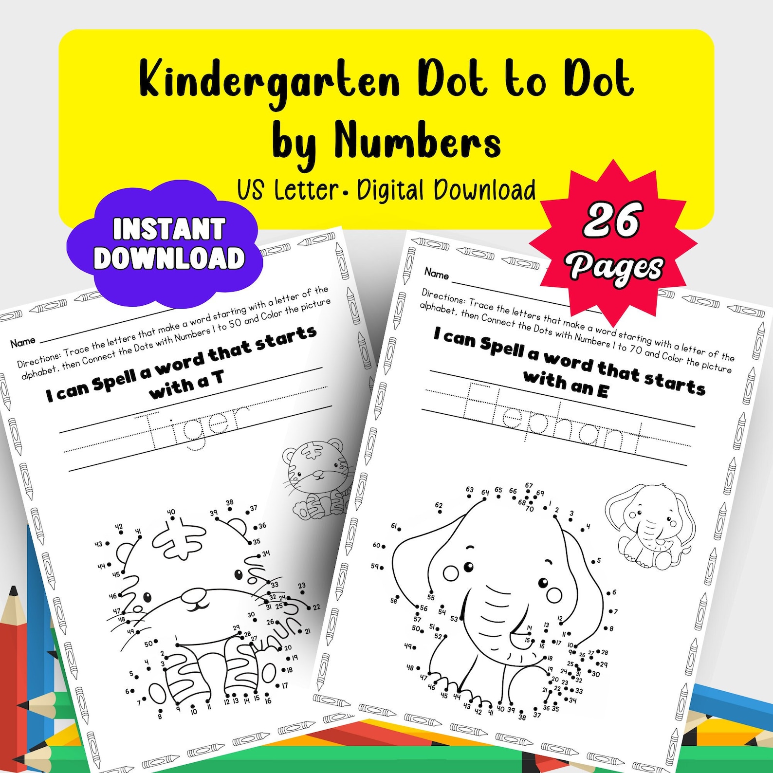 Kindergarten Dot to Dot Animals of the Alphabet Printable Connect the ...