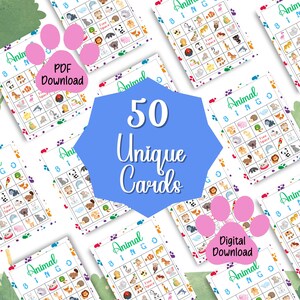 Animal Bingo Printable, 50 Unique Bingo Cards Animal Printable, Party ...