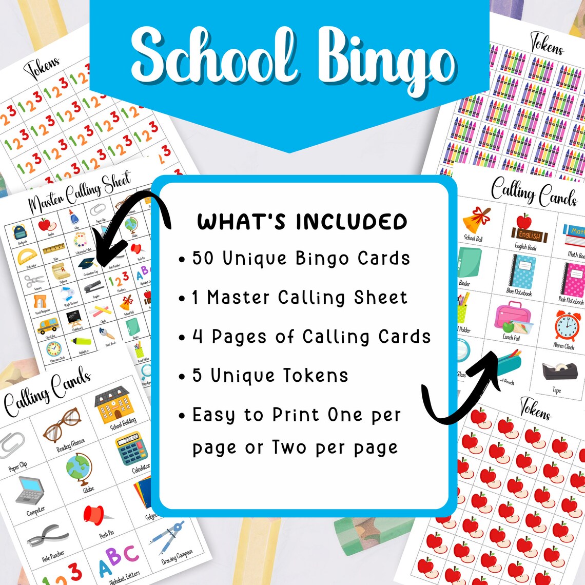 Back to School Bingo Printable, 50 Unique Bingo Cards School Printable ...