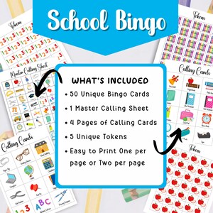 Back to School Bingo Printable, 50 Unique Bingo Cards School Printable ...