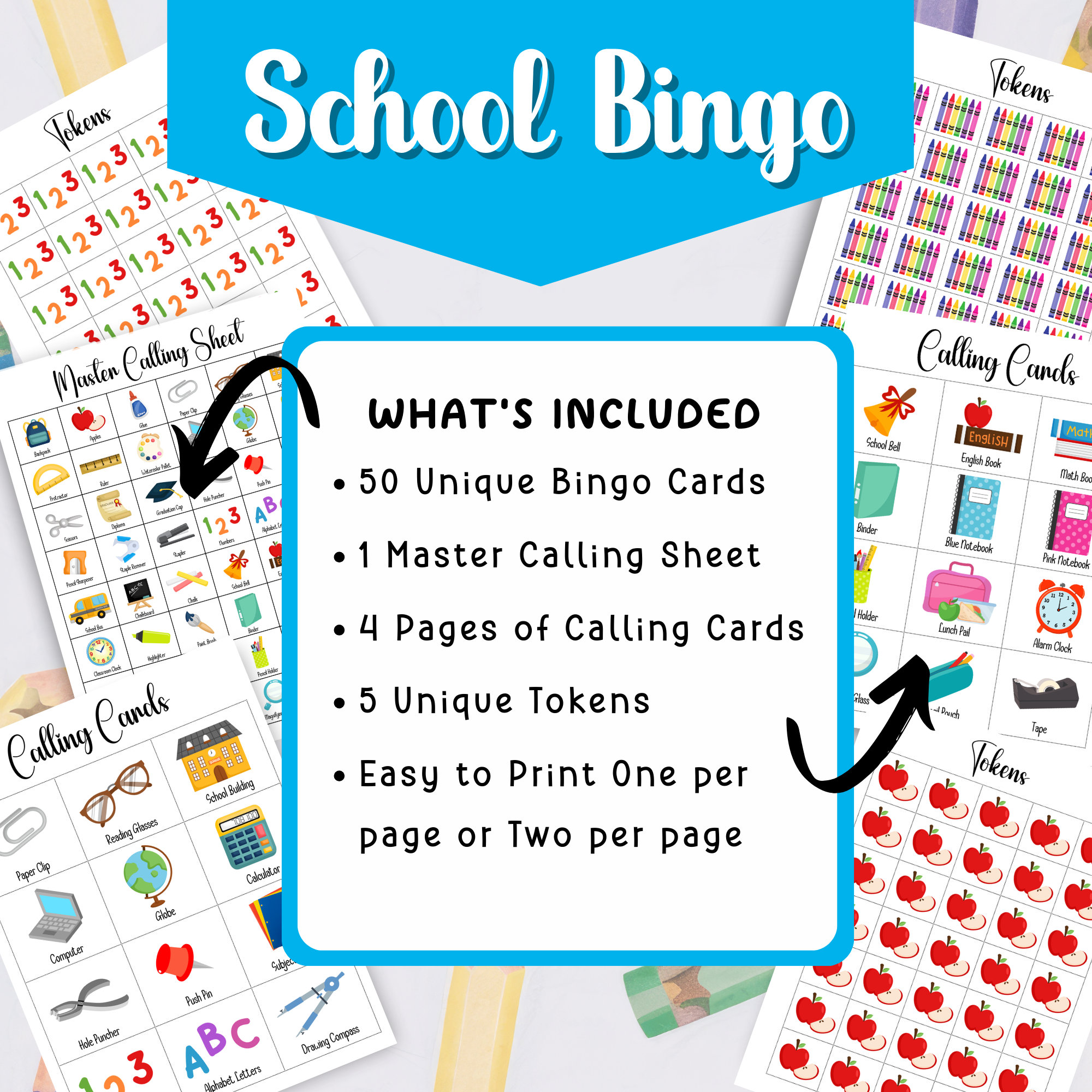 Back to School Bingo Printable, 50 Unique Bingo Cards School Printable ...