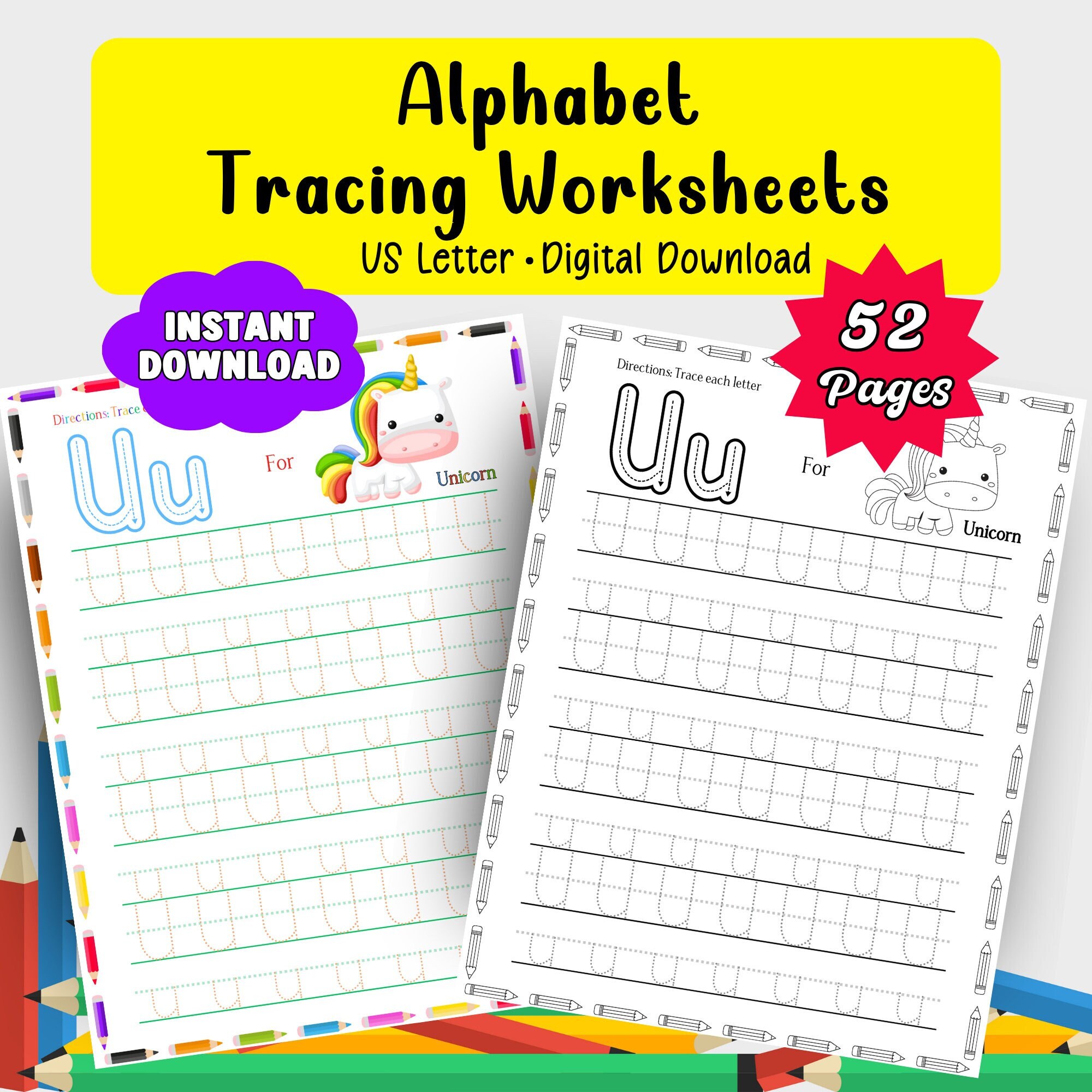 Trace the Alphabet Printable Upper- and Lower-case Alphabet Worksheets ...