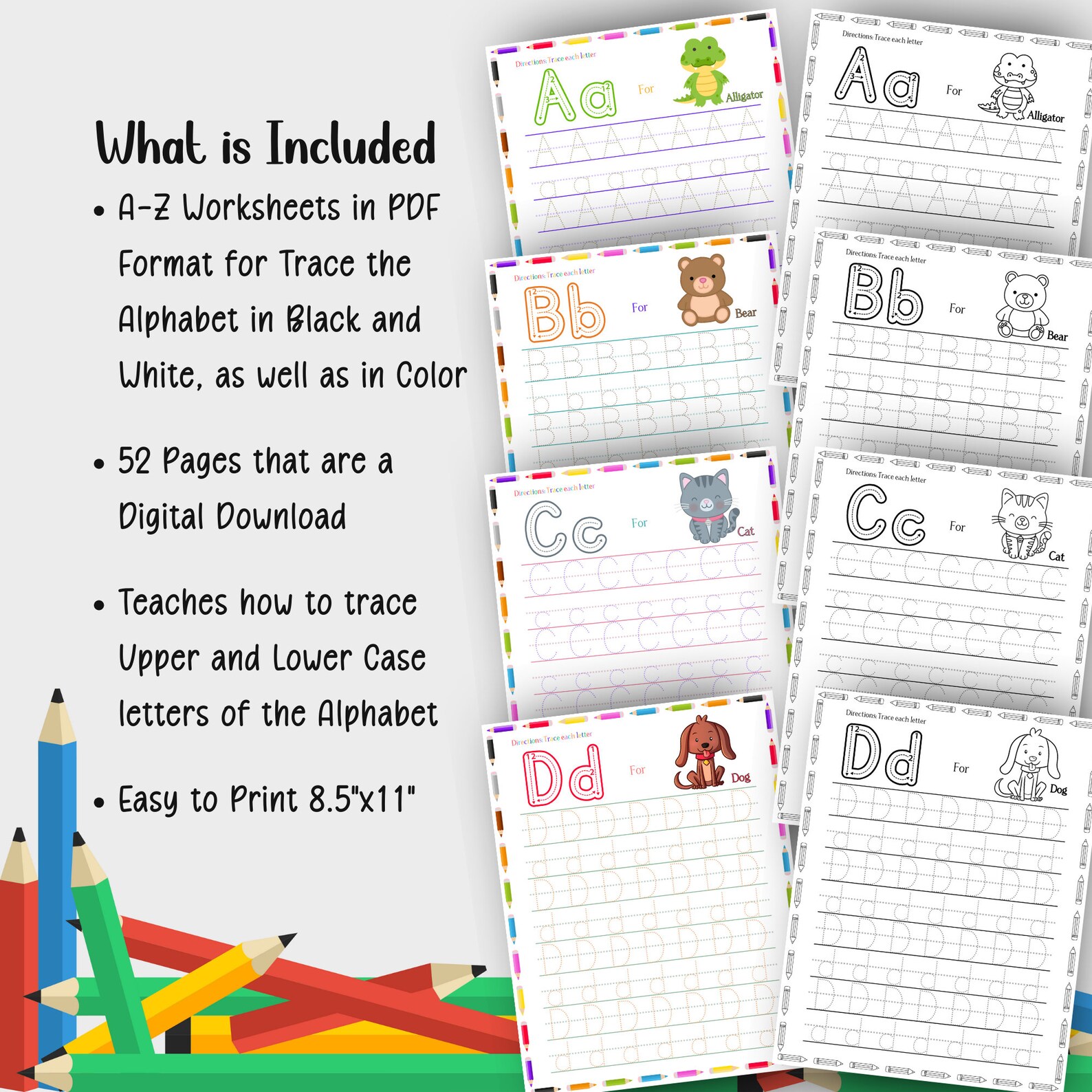 Trace the Alphabet Printable Upper- and Lower-case Alphabet Worksheets ...
