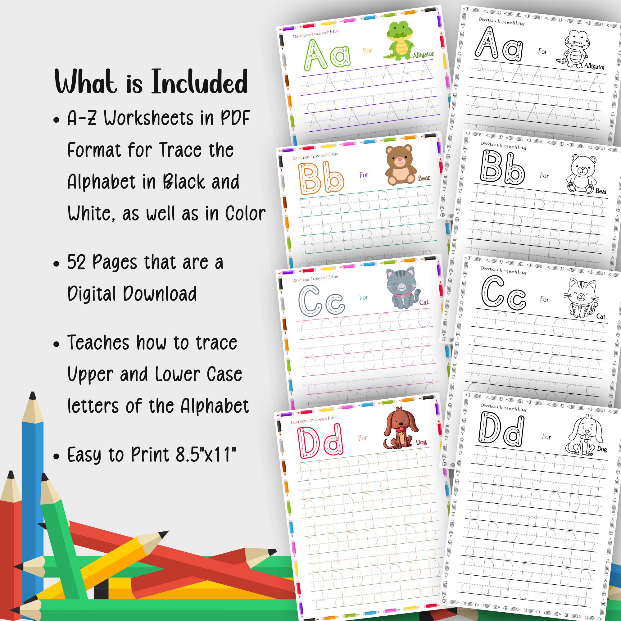 Trace the Alphabet Printable Upper- and Lower-case Alphabet Worksheets ...