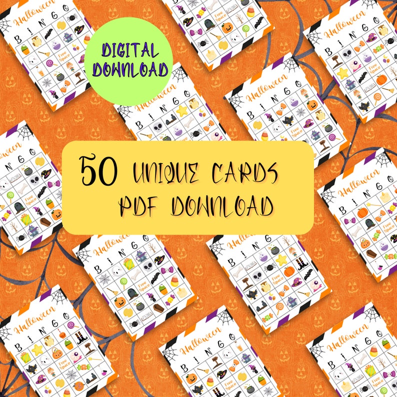 Halloween Bingo Printable 50 Unique Bingo Cards Halloween Printable ...