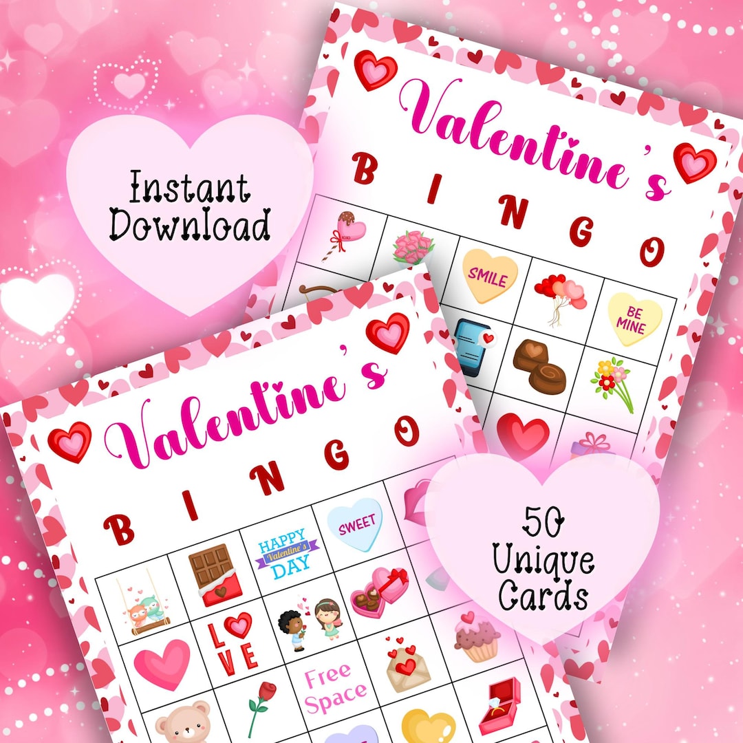 Bingo à imprimer pour la Saint-Valentin, 50 cartes de bingo uniques ...