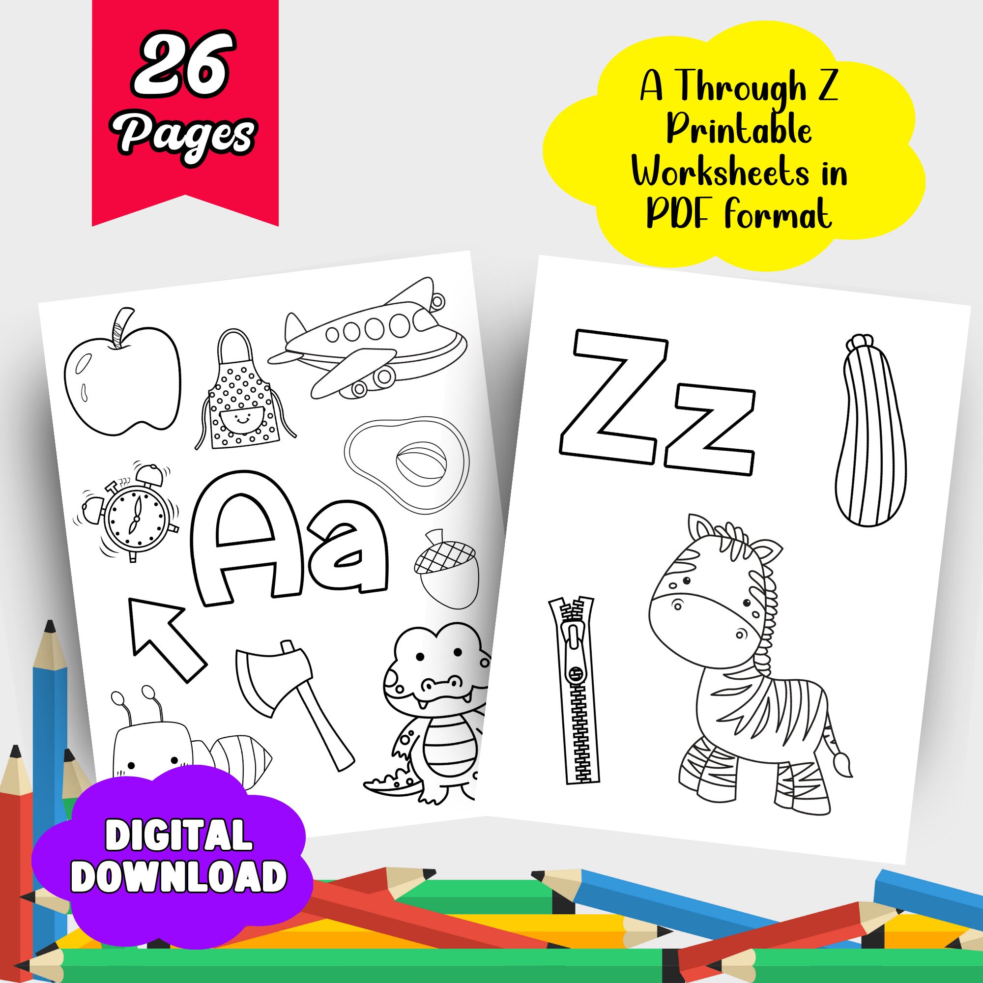26 Alphabet Coloring Book Printable Coloring Pages Learning Alphabet ...