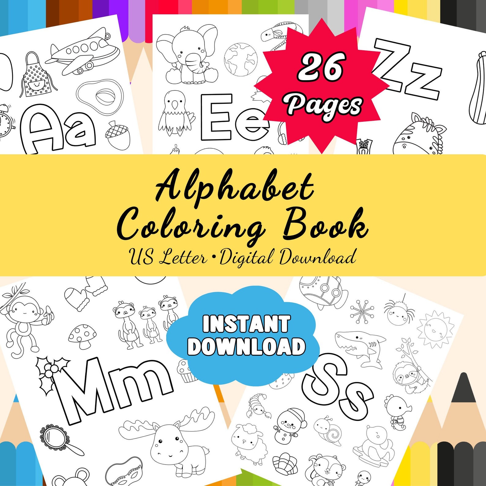 26 Alphabet Coloring Book Printable Coloring Pages - Etsy
