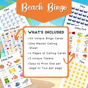 Beach Summer Bingo Printable: 50 Unique Bingo Cards Summer Printable ...