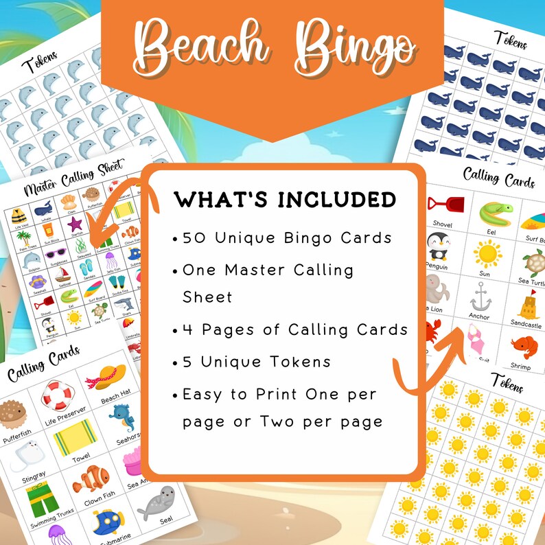 Beach Summer Bingo Printable: 50 Unique Bingo Cards Summer Printable ...