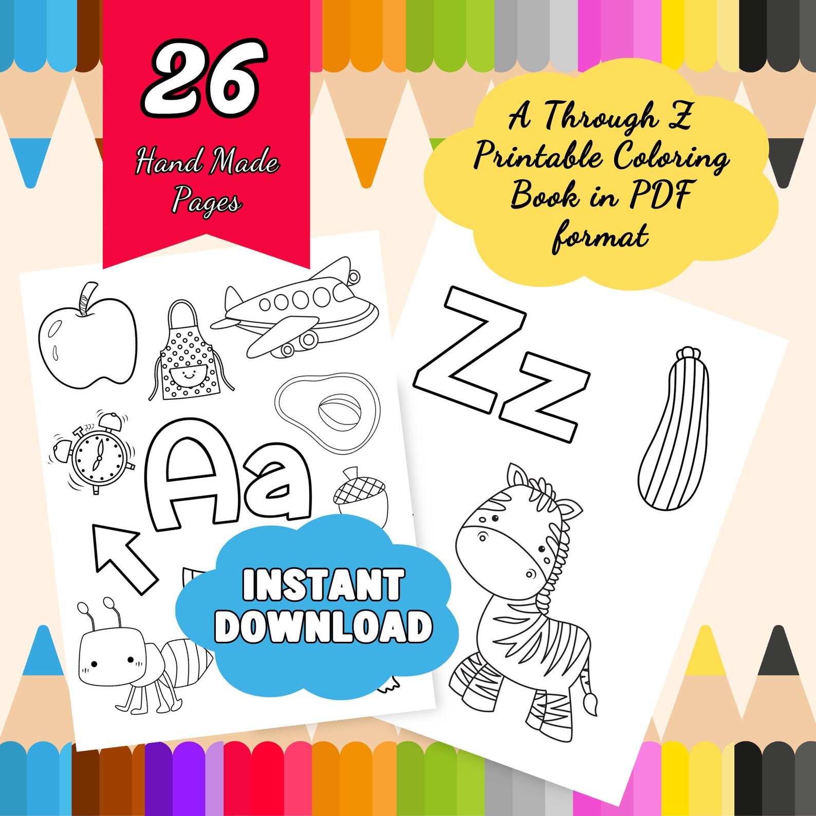 26 Alphabet Coloring Book Printable Coloring Pages - Etsy