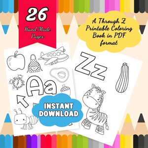 26 Alphabet Coloring Book Printable Coloring Pages - Etsy
