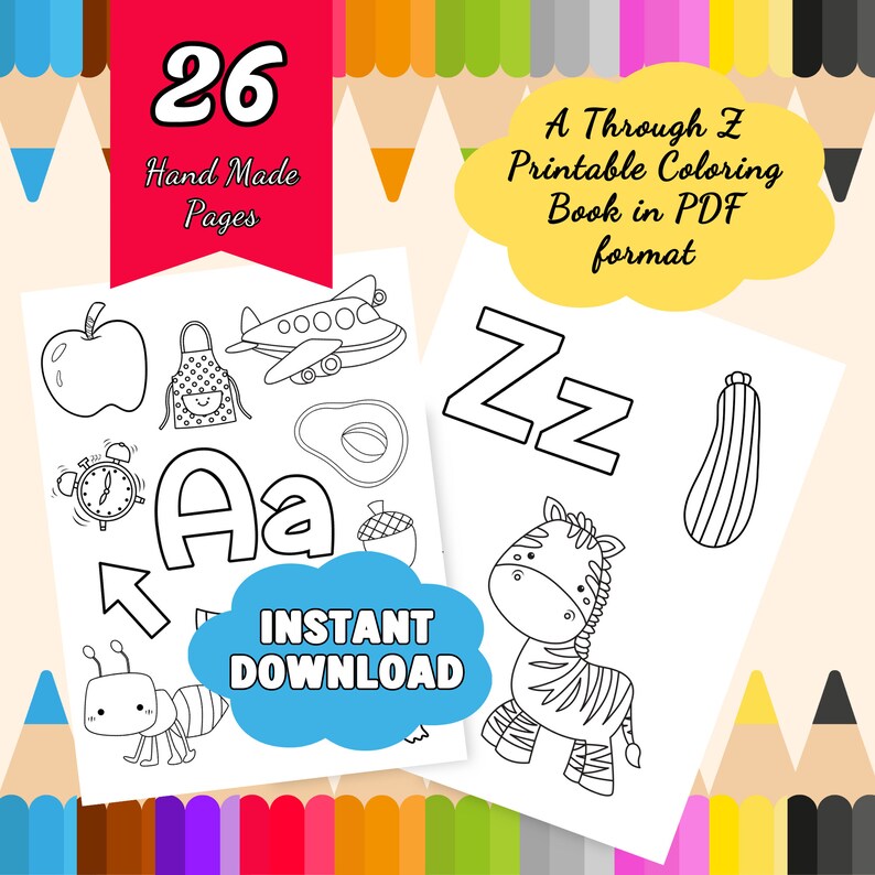 26 Alphabet Coloring Book Printable Coloring Pages - Etsy
