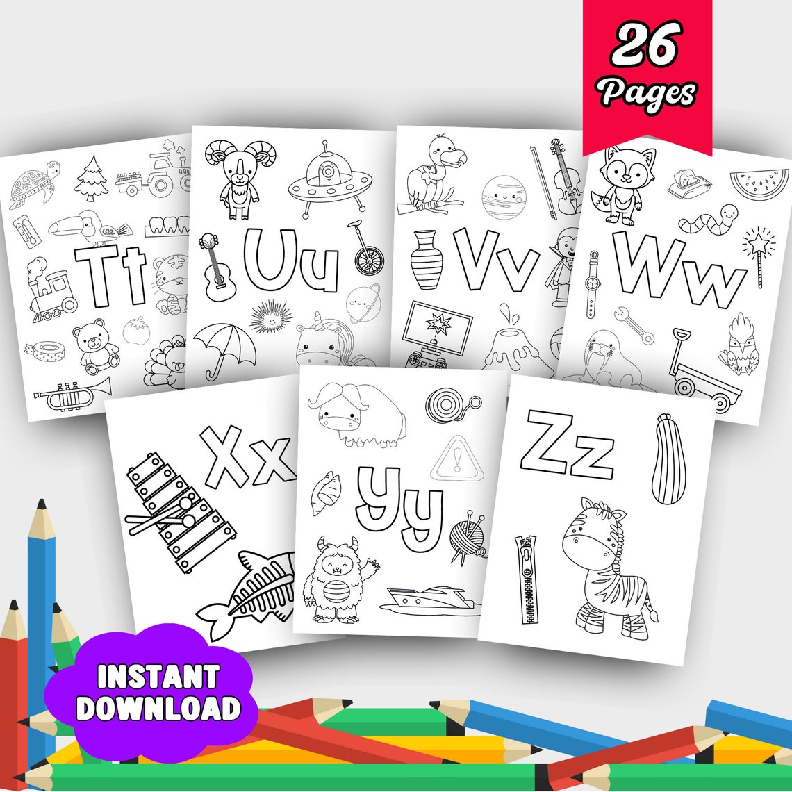 26 Alphabet Coloring Book Printable Coloring Pages Learning Alphabet ...