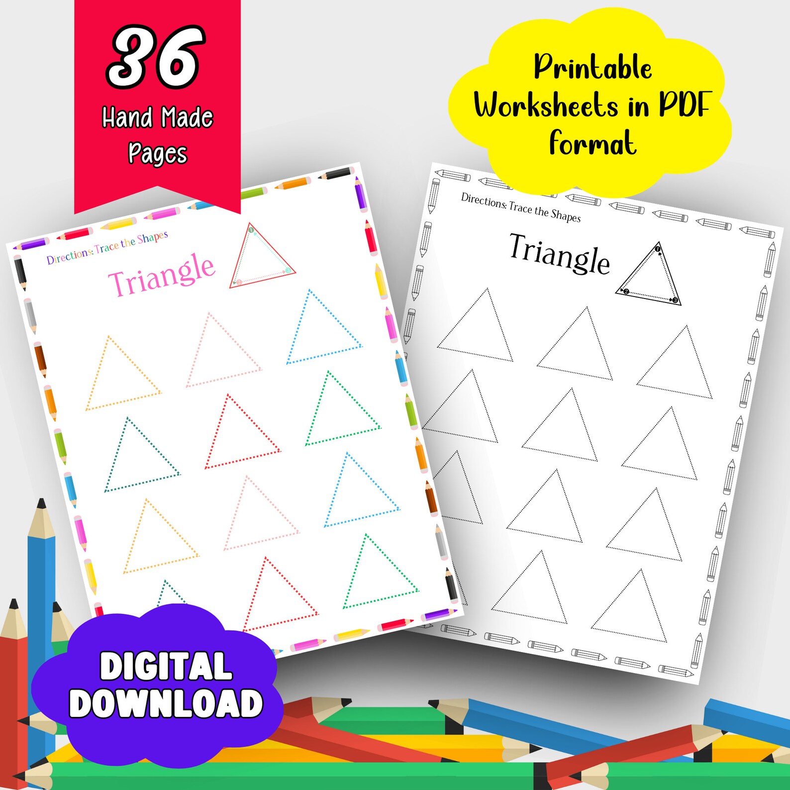 Trace the Shapes Printable Shapes Worksheets Practice Tracing Learning ...