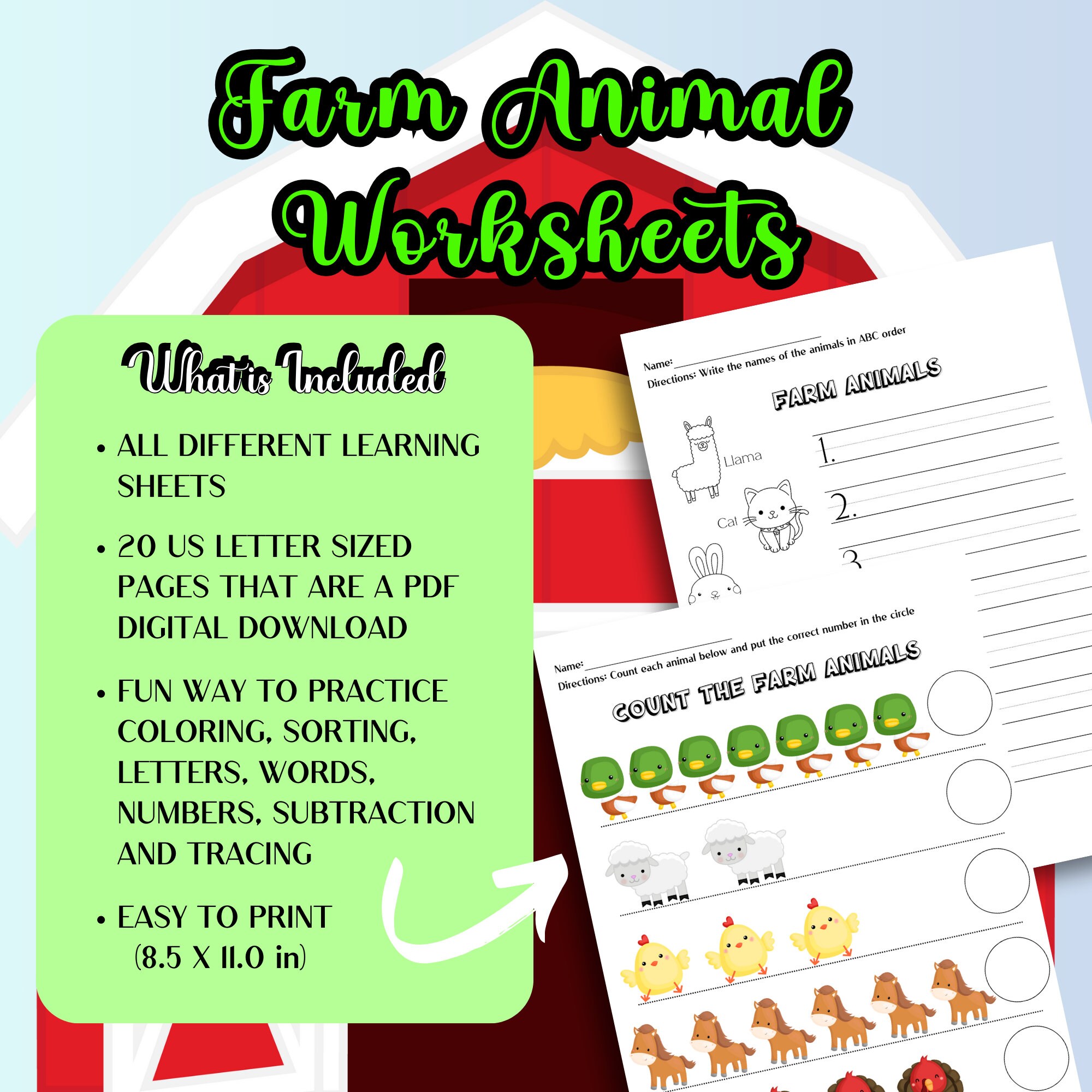 20 Farm Animal Activity Printable Farm Learning Pack - Etsy