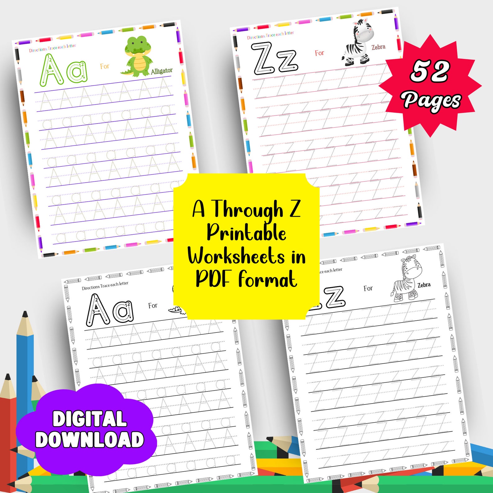 Trace the Alphabet Printable Upper- and Lower-case Alphabet Worksheets ...