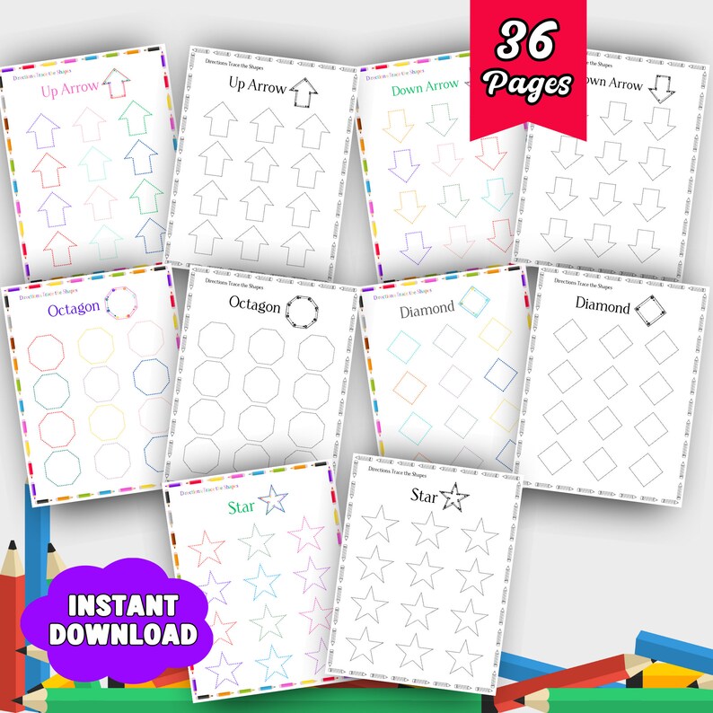 Trace the Shapes Printable Shapes Worksheets Practice Tracing Learning ...