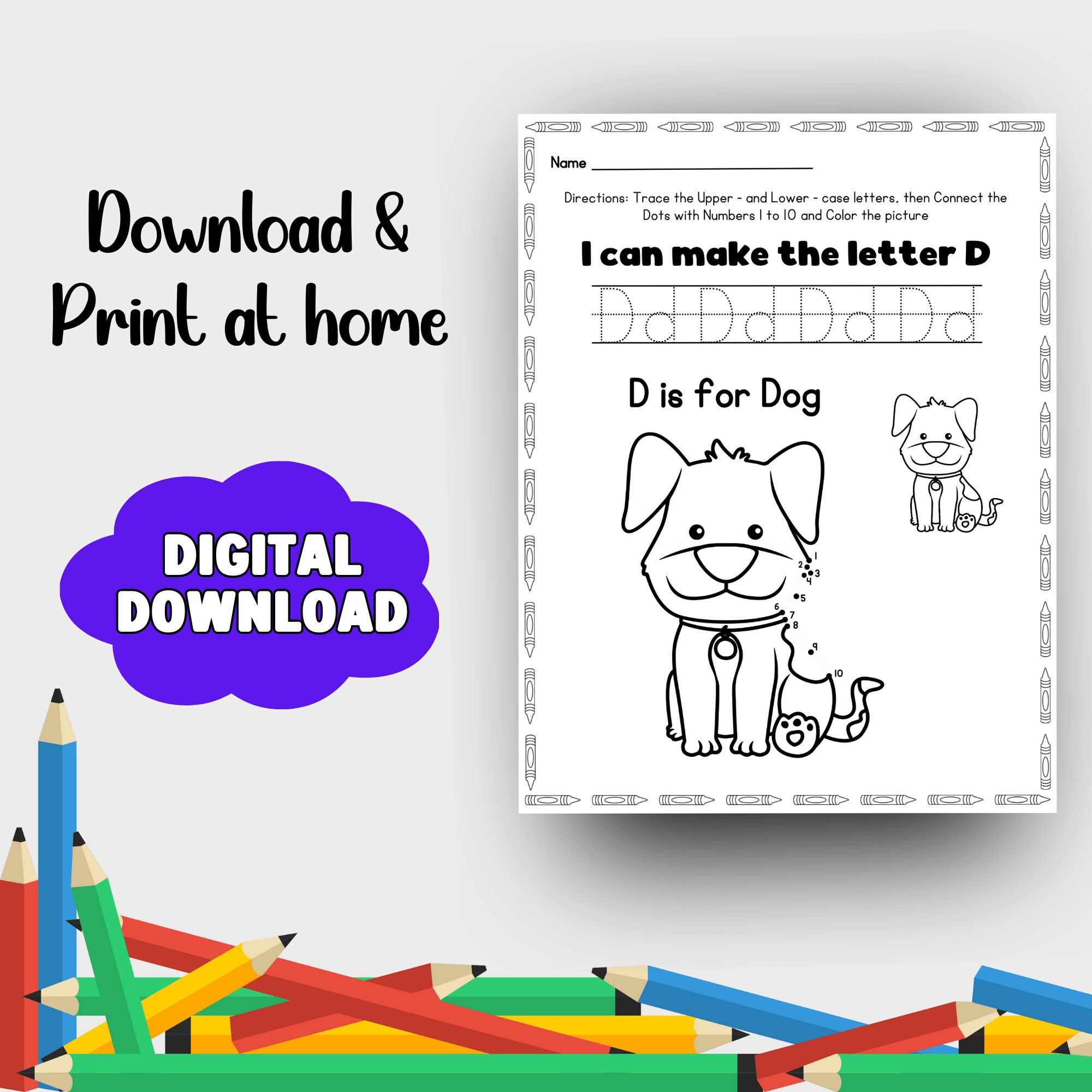 Pre-kindergarten Dot to Dot Animals of the Alphabet Printable Connect ...