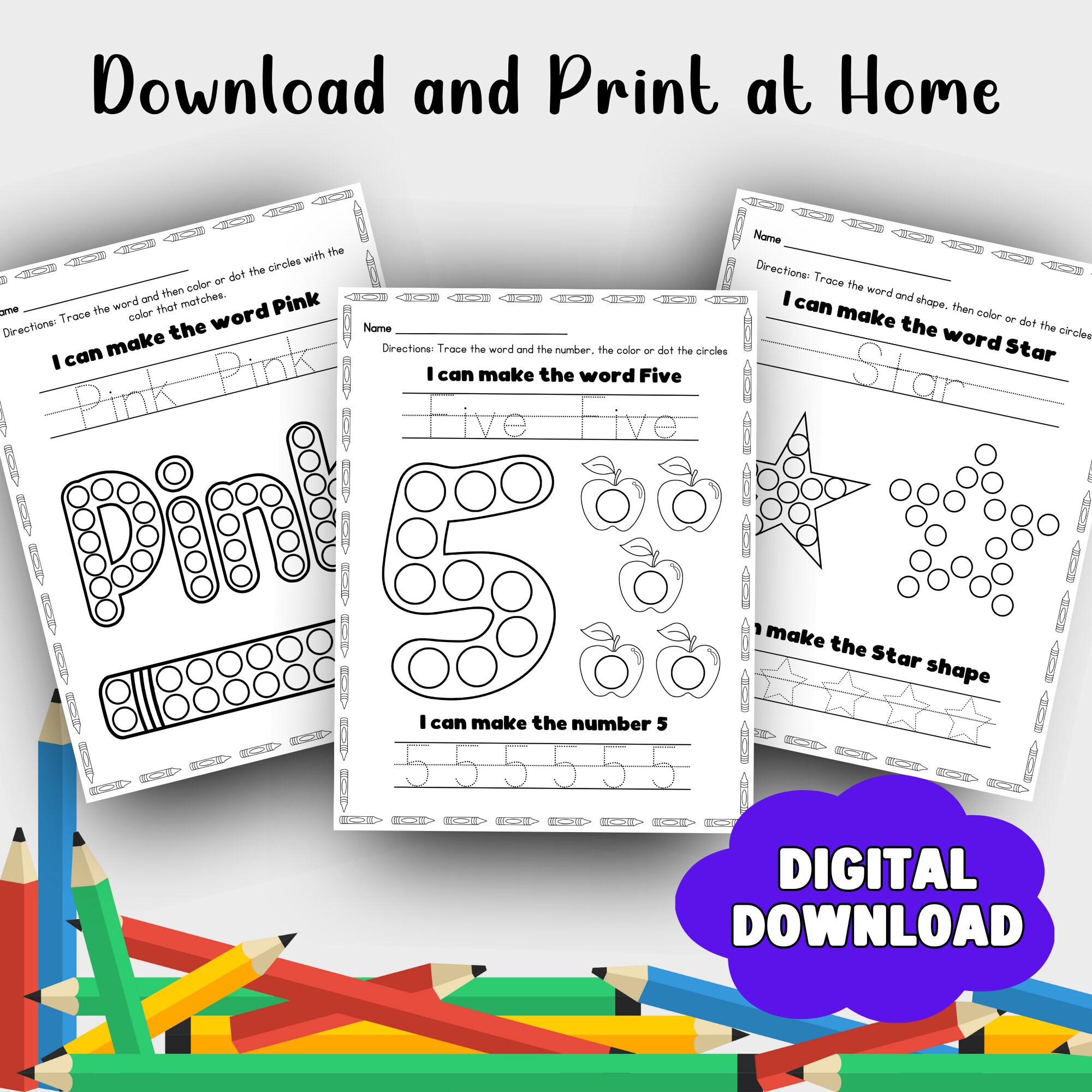 Do a Dot Numbers Shapes and Colors Printable Trace Numbers and Shapes ...
