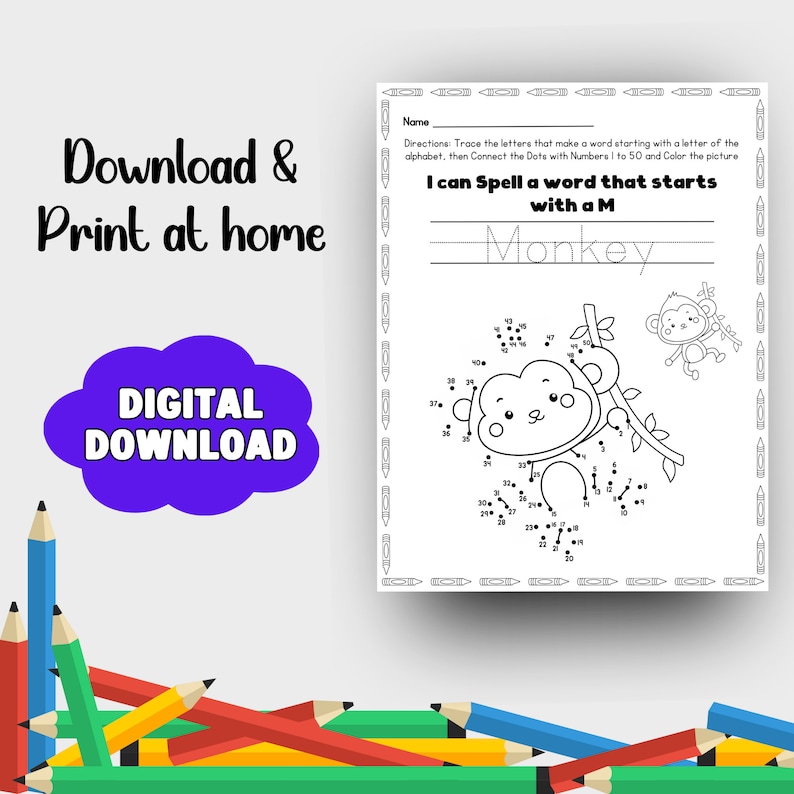 Kindergarten Dot to Dot Animals of the Alphabet Printable Connect the ...