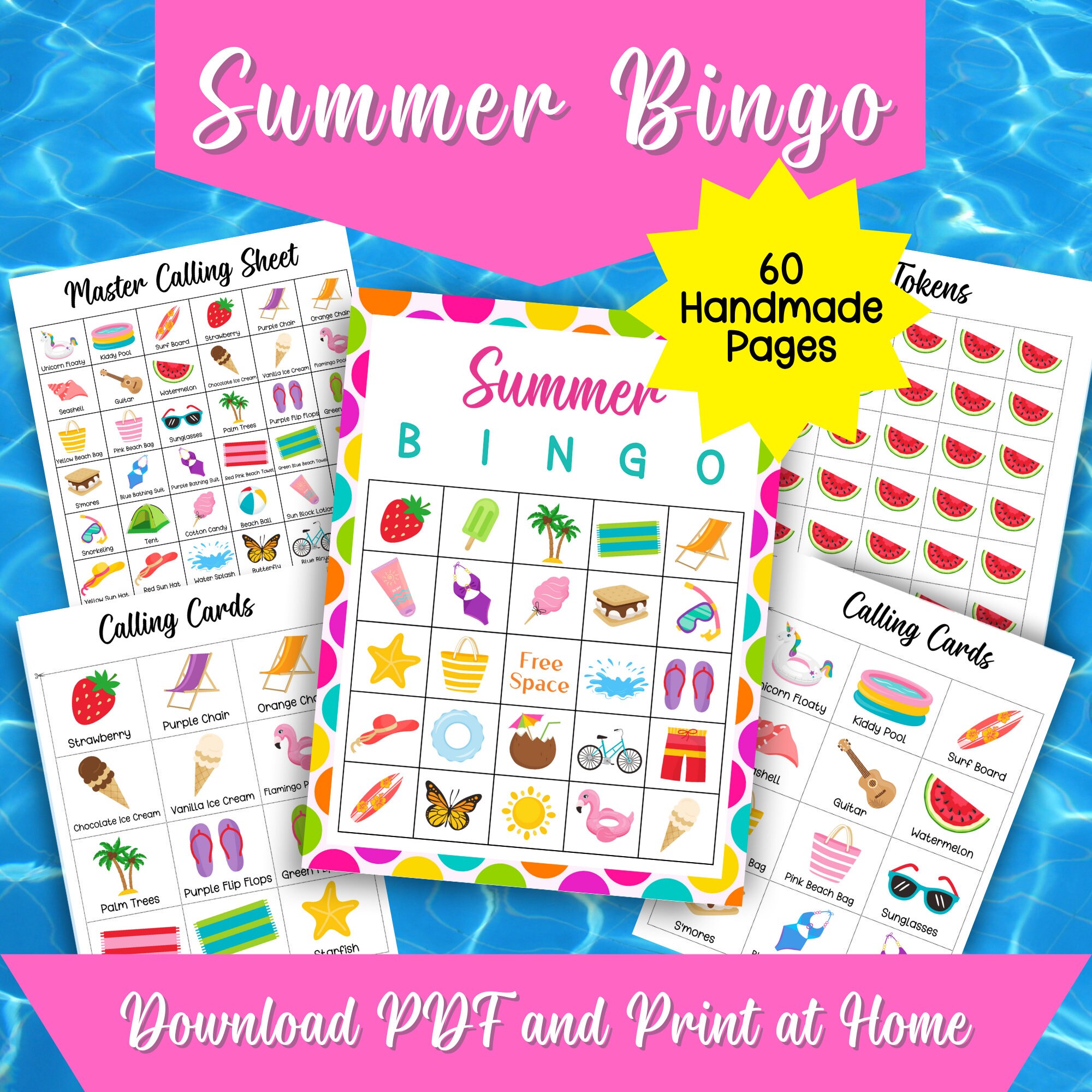 Summer Bingo Printable: 50 Unique Bingo Cards Summer Printable Party ...