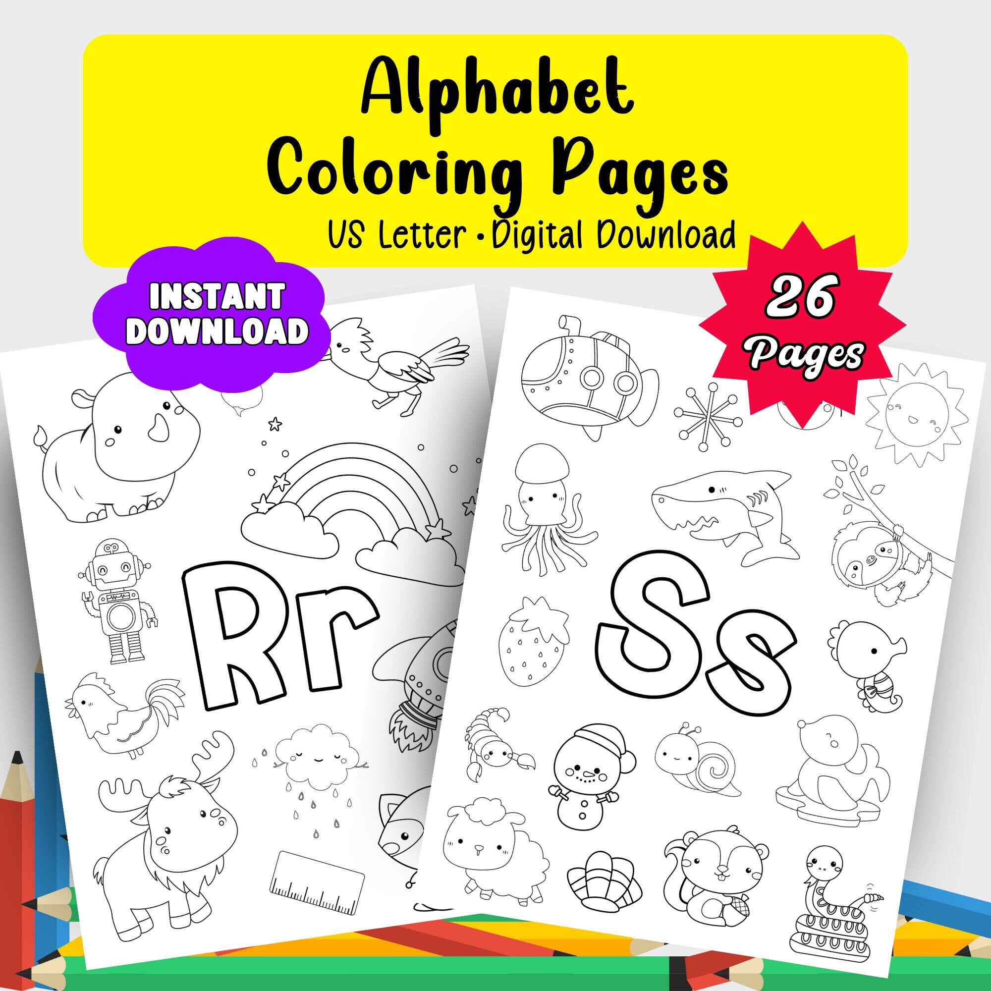 26 Alphabet Coloring Book Printable Coloring Pages Learning Alphabet ...