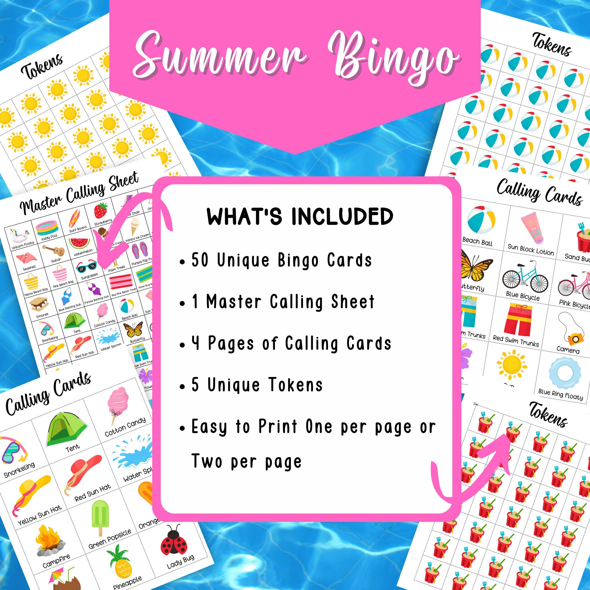 Summer Bingo Printable: 50 Unique Bingo Cards Summer Printable Party ...