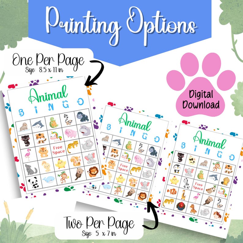 Animal Bingo Printable, 50 Unique Bingo Cards Animal Printable, Party ...