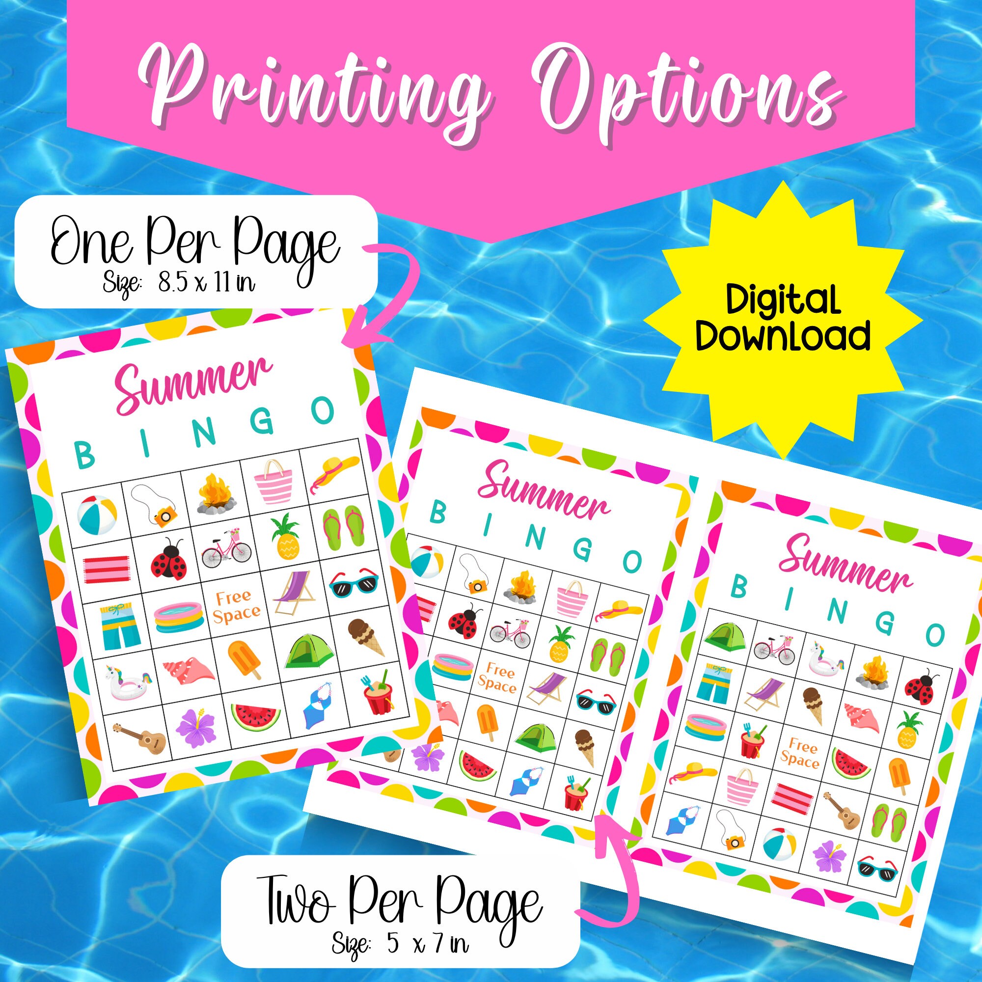 Summer Bingo Printable: 50 Unique Bingo Cards Summer Printable Party ...