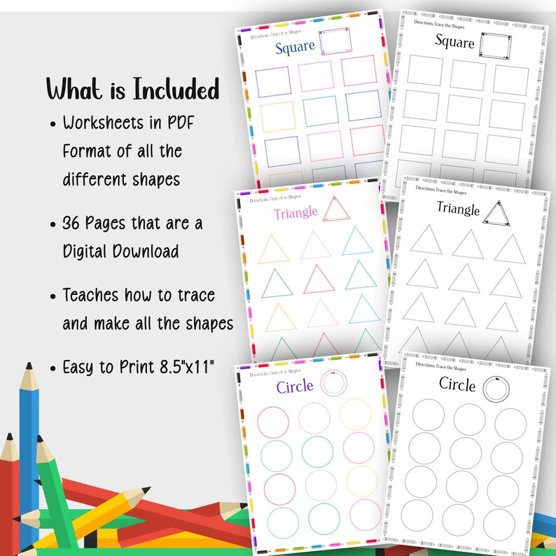 Trace the Shapes Printable Shapes Worksheets Practice Tracing Learning ...