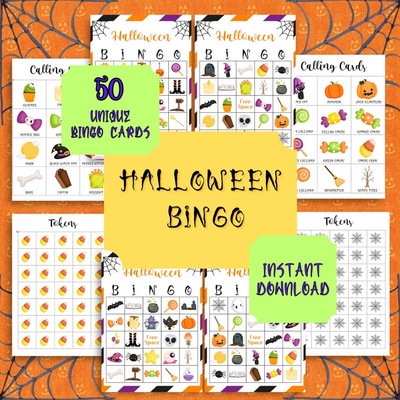 Halloween Bingo Printable 50 Unique Bingo Cards Halloween Printable ...