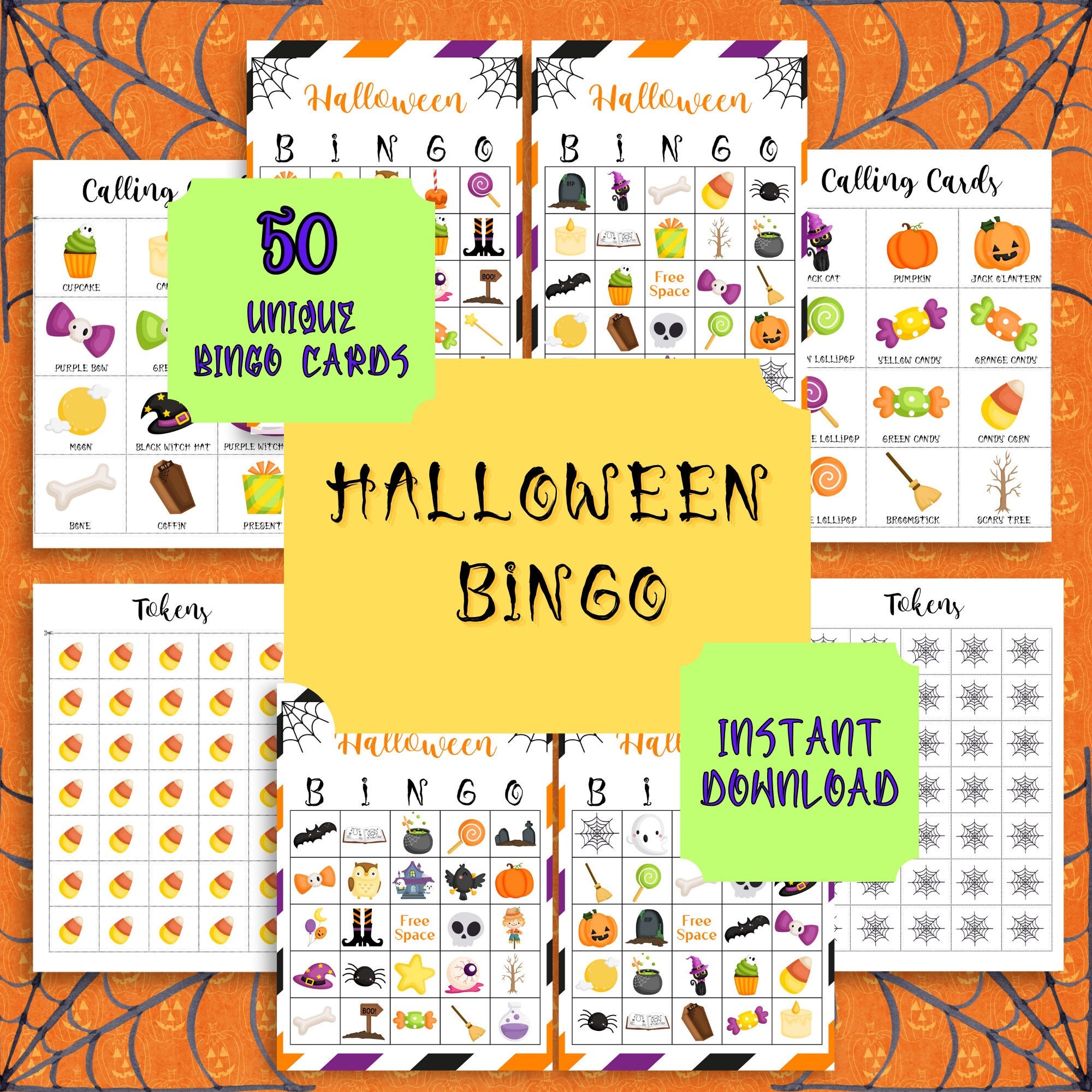 Halloween Bingo Printable 50 Unique Bingo Cards Halloween Printable ...