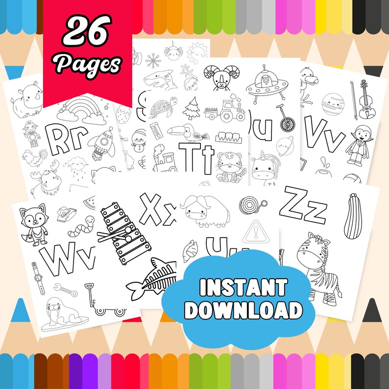 26 Alphabet Coloring Book Printable Coloring Pages - Etsy