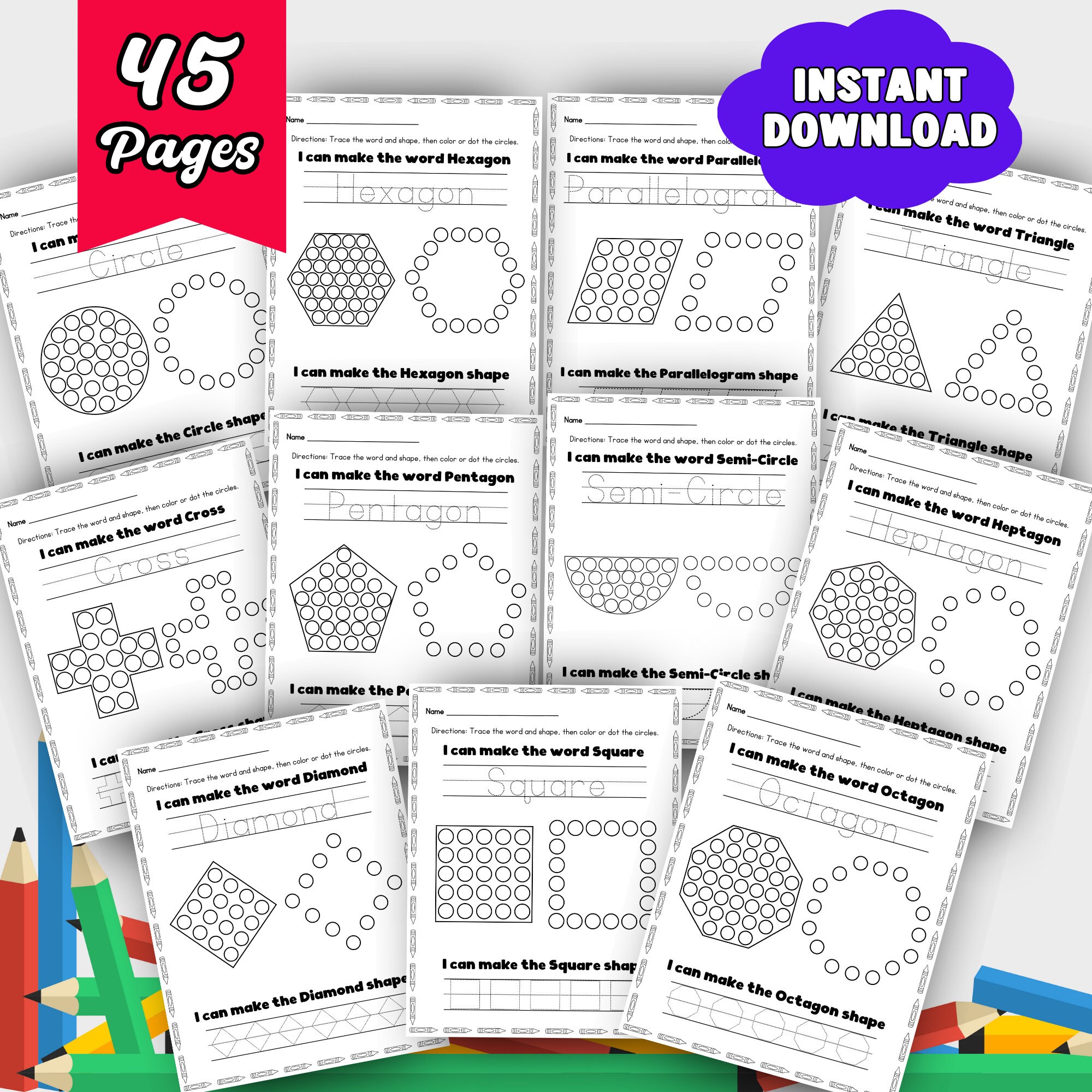 Do a Dot Numbers Shapes and Colors Printable Trace Numbers and Shapes ...