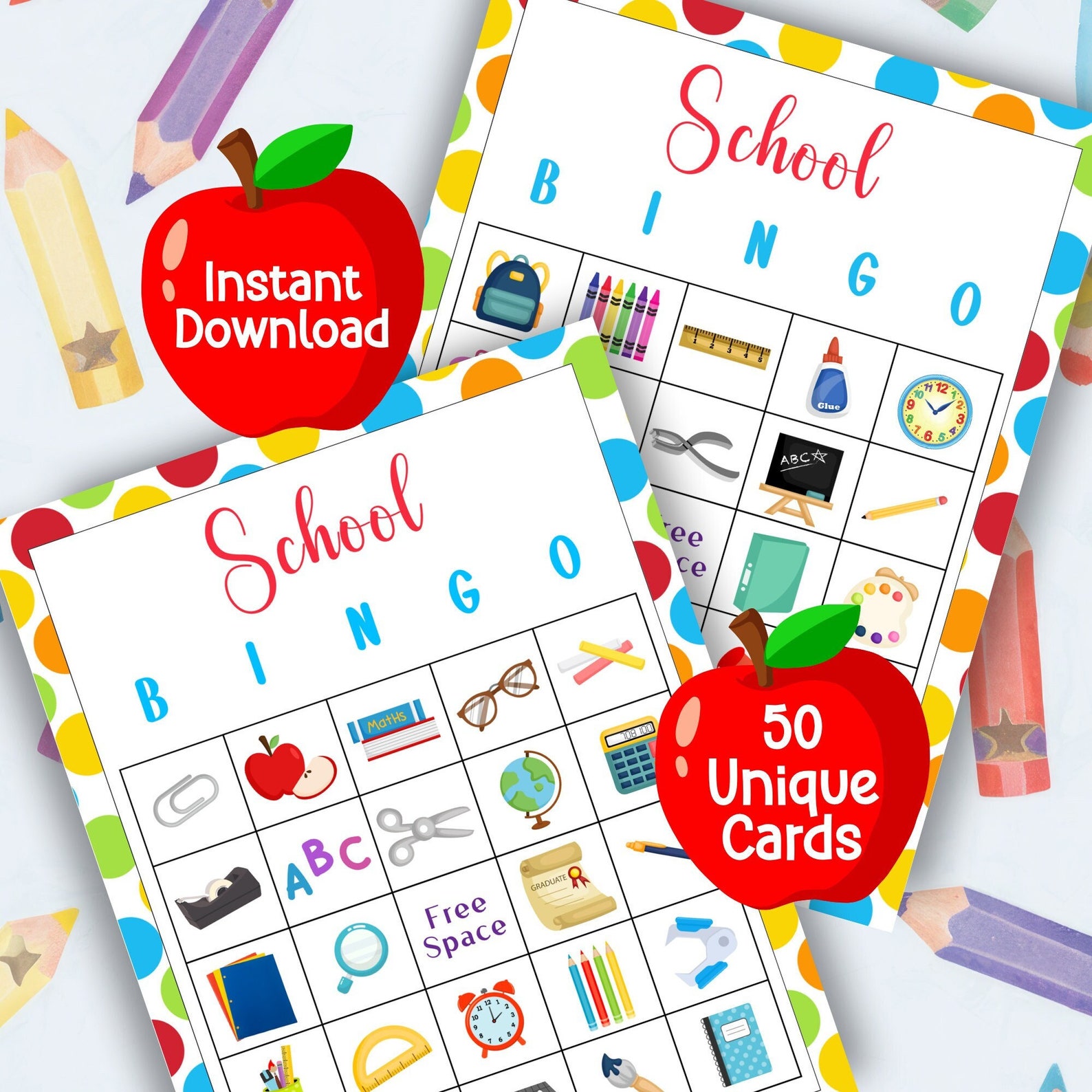 Back to School Bingo Printable, 50 Unique Bingo Cards School Printable ...