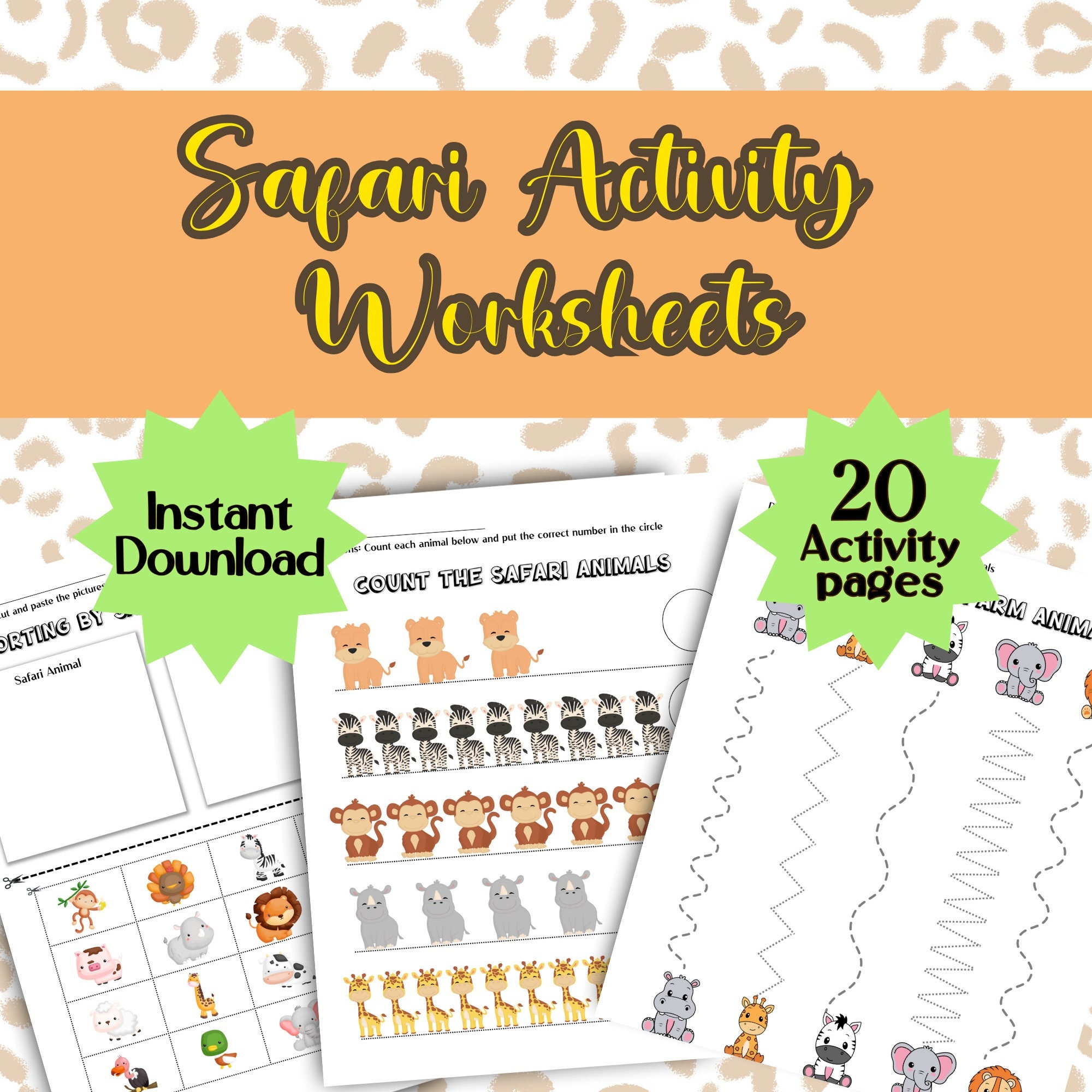 20 Safari Animal Activity Printable Safari Learning Pack Activity ...