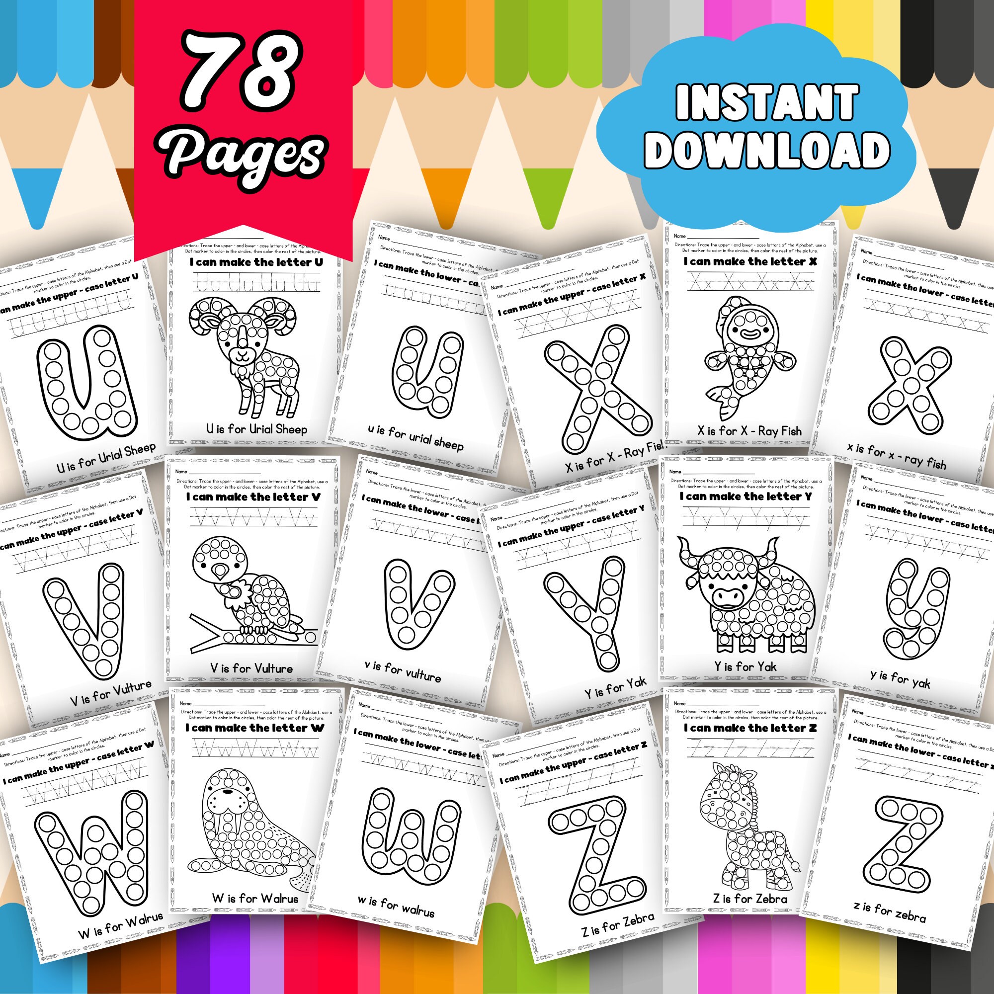 Do a Dot Alphabet Animal Printable Trace Letters of the Alphabet ...