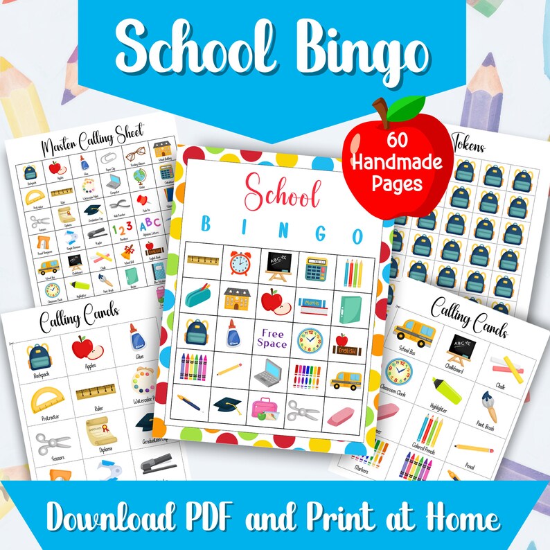 Back to School Bingo Printable, 50 Unique Bingo Cards School Printable ...