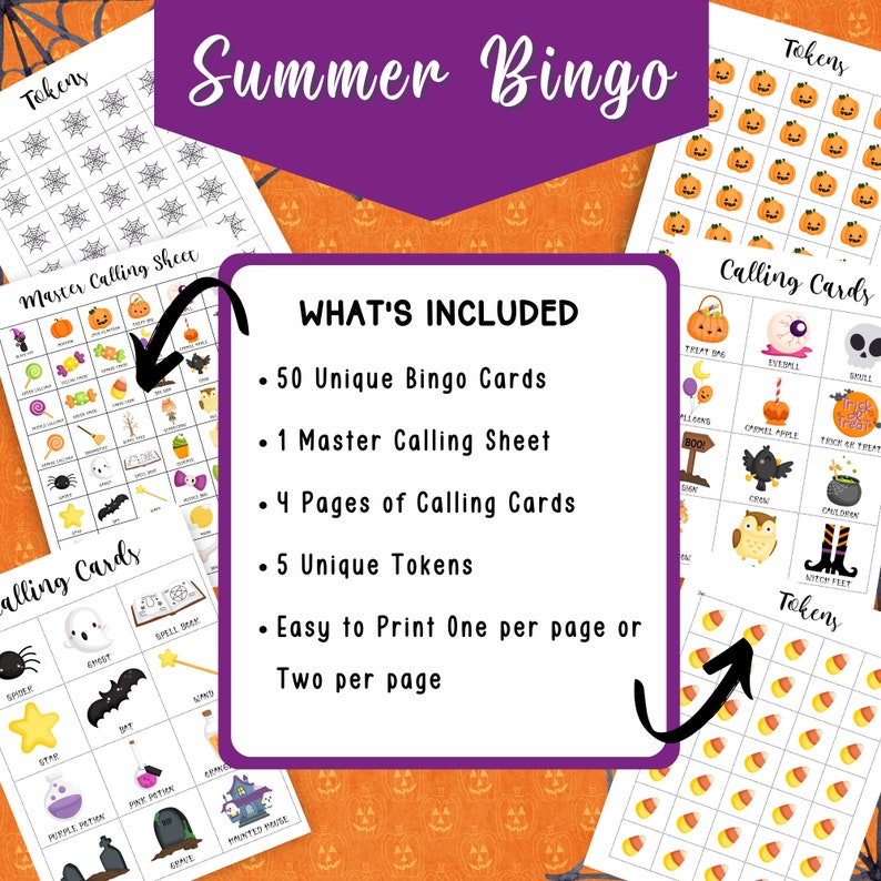 Halloween Bingo Printable: 50 Unique Bingo Cards Halloween Printable ...