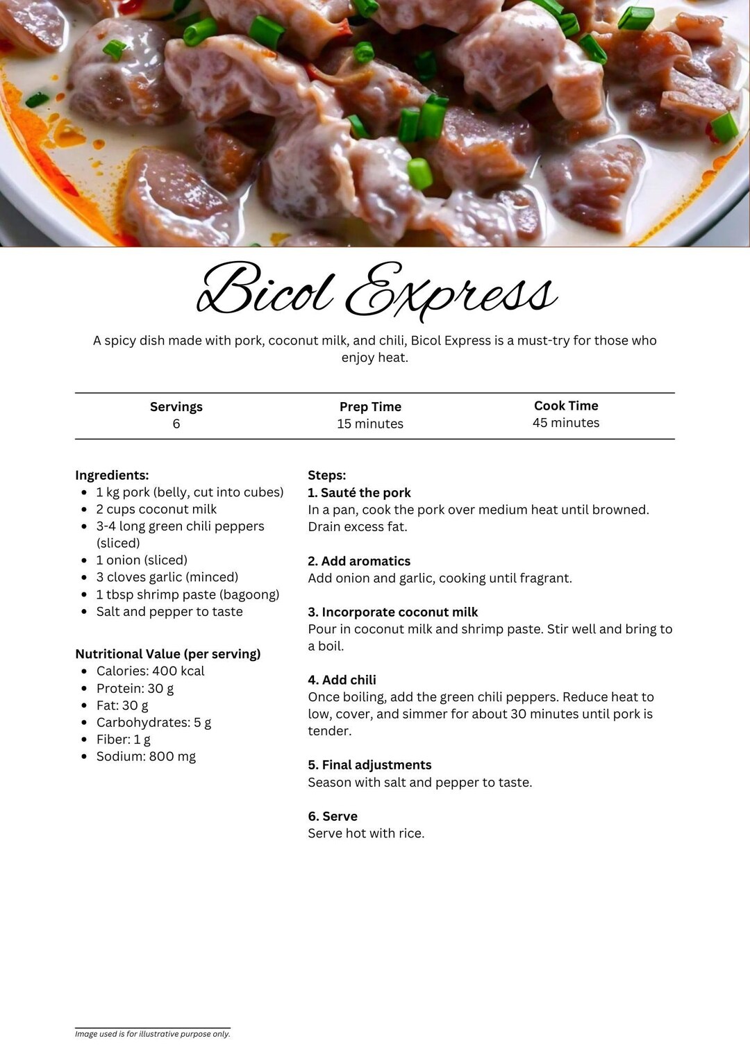 Bicol Express Recipe Card Savoring Philippines - Etsy