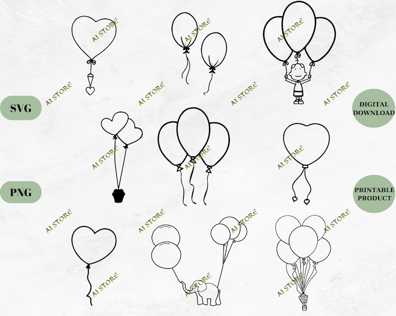 9 Balloons SVG, Balloon Cut File, Balloon Silhouette, Birthday Party ...