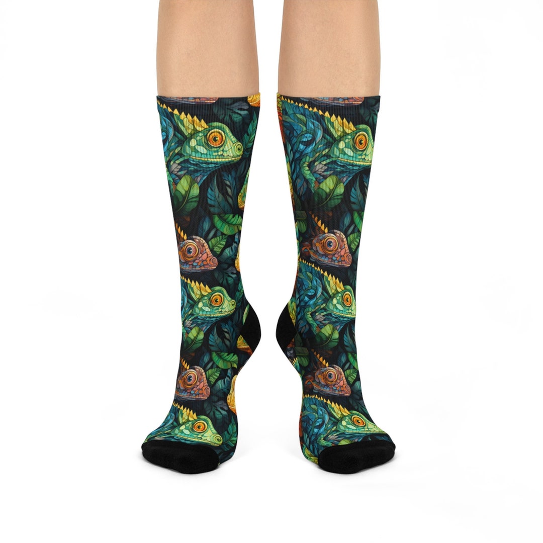 Chameleon Themed Cushioned Crew Socks, Chameleon Socks, Sock Person ...