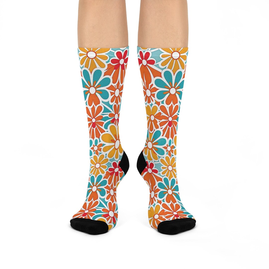 70s Floral Cushioned Crew Socks, Seventies Floral Socks, Hippie Socks ...